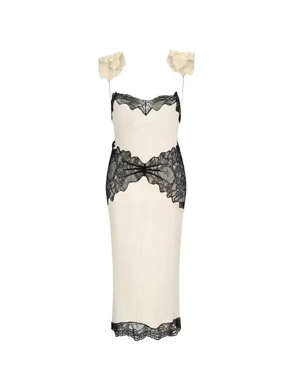 Attico Lace-trim Ruffled Midi Dress - Neutrals