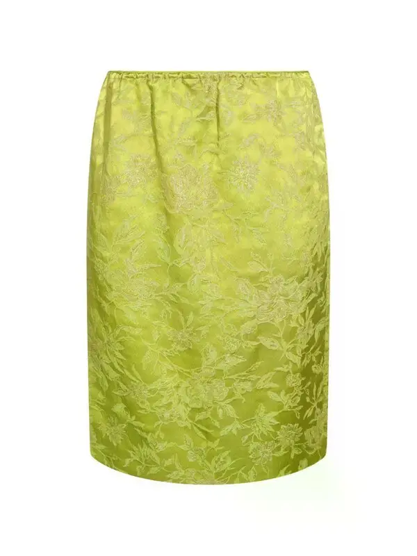 Saint Laurent Floral-jacquard Side-slit Midi Skirt - Green