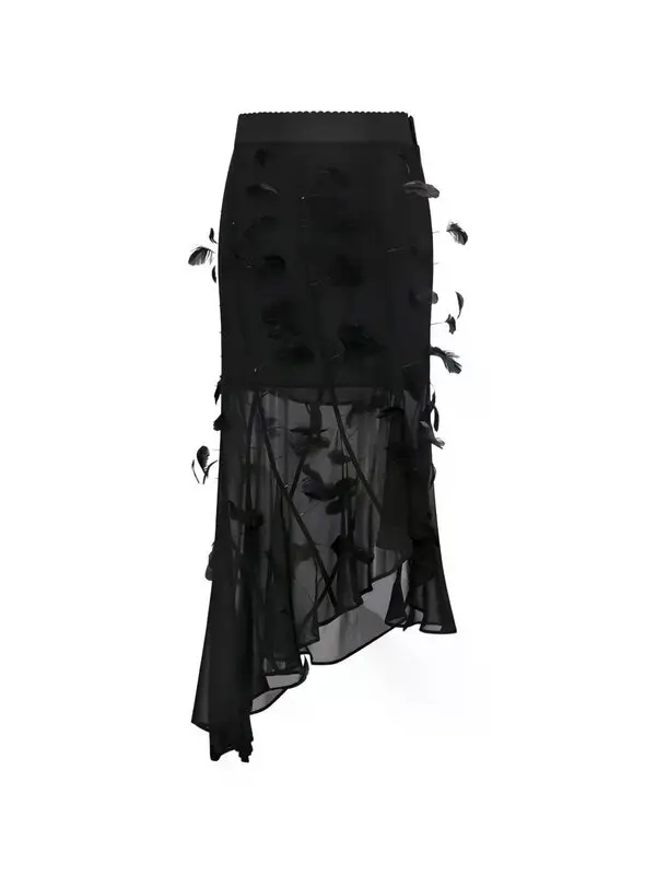 Attico Feather-embellished Asymmetric Midi Skirt