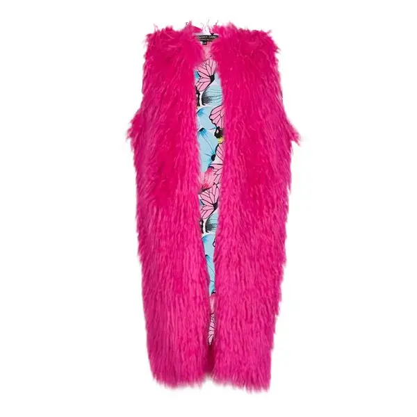 JENNAFER GRACE Genghis Faux Fur Vest In Voltage - Pink