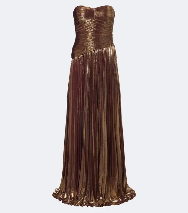 Retrofete Sabba Plissé Lamé Gown - Gold