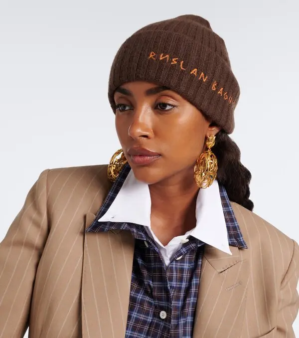Ruslan Baginskiy Logo Ribbed-knit Cashmere Beanie - Brown