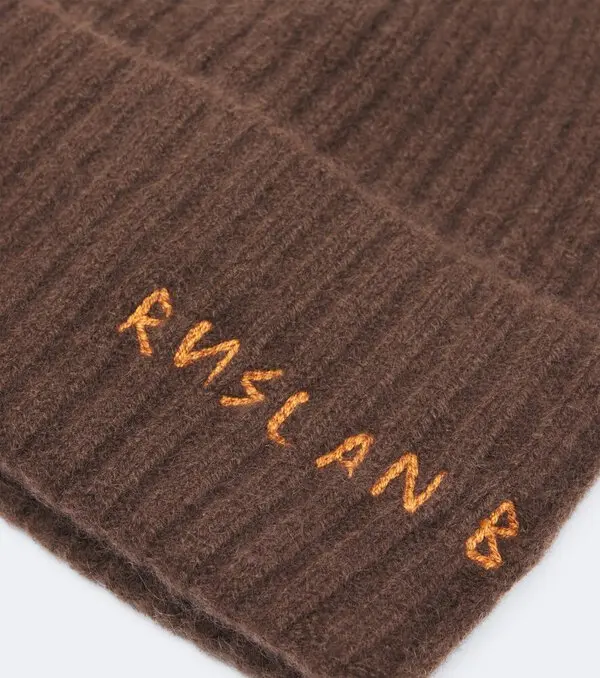 Ruslan Baginskiy Logo Ribbed-knit Cashmere Beanie - Brown