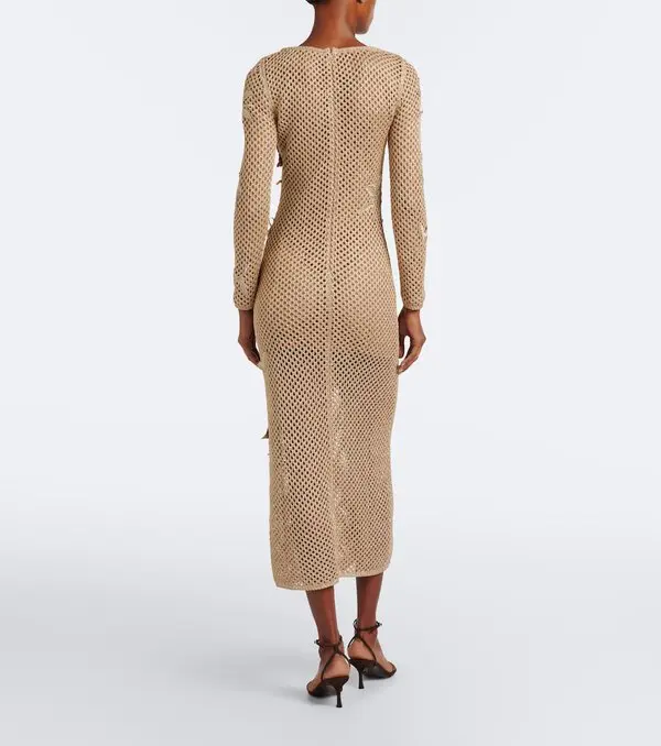 Oscar De La Renta Floral Appliqué Open-knit Midi Dress