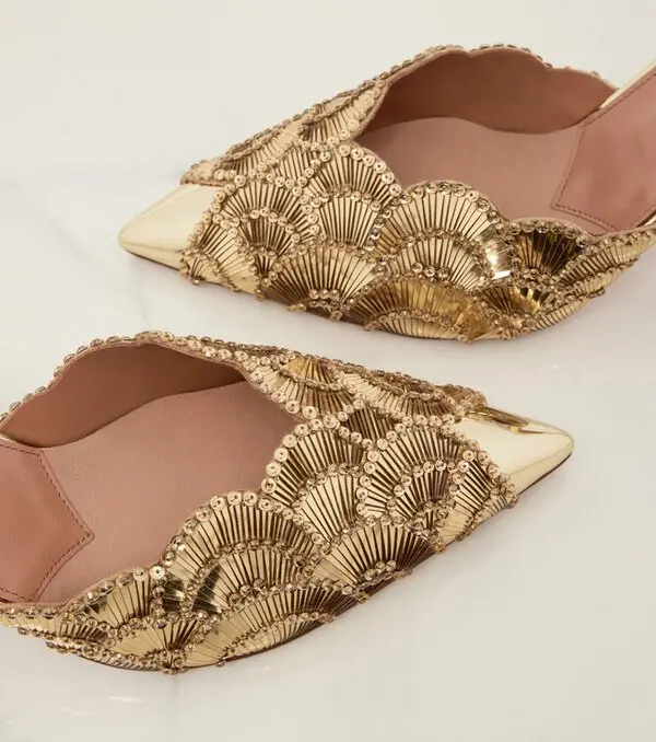 AQUAZZURA Ce Soir Embellished Leather Mules