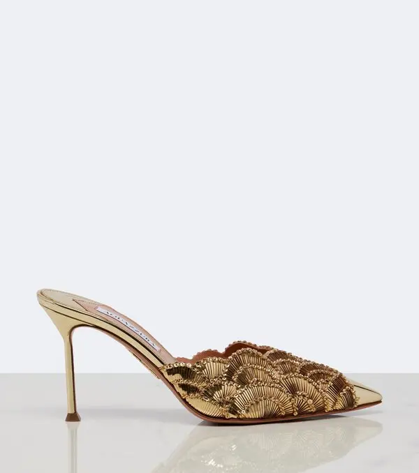 AQUAZZURA Ce Soir Embellished Leather Mules