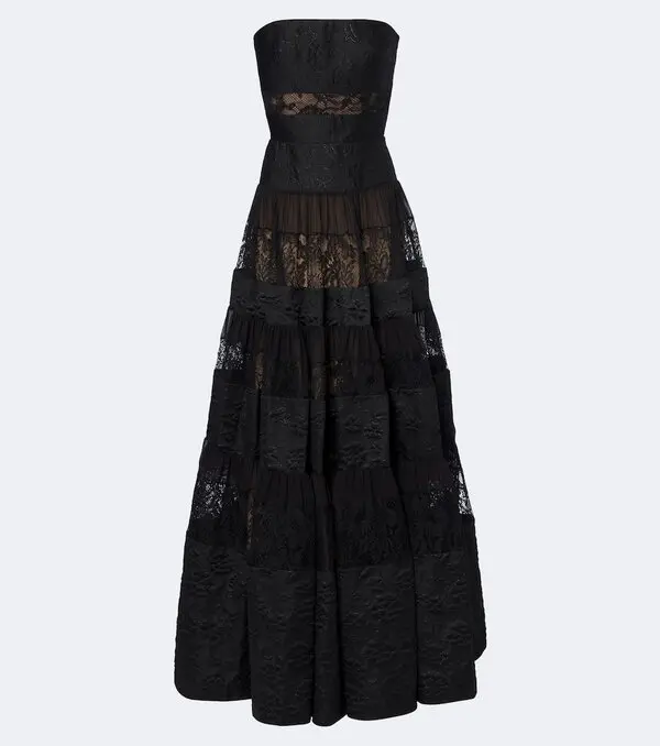 Elie Saab Lace-trimmed Floral Jacquard Gown - Black