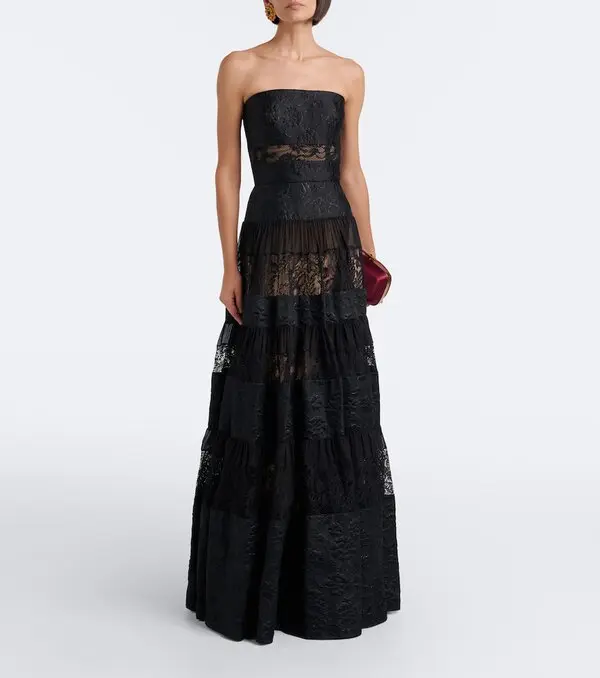 Elie Saab Lace-trimmed Floral Jacquard Gown