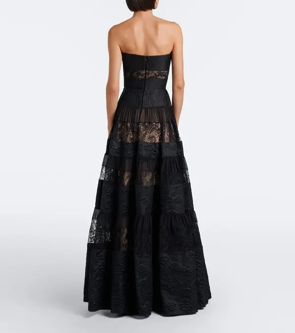 Elie Saab Lace-trimmed Floral Jacquard Gown