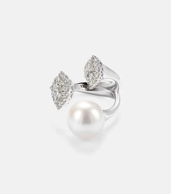 Yeprem Pearlescent 18kt White Gold Ring With Diamonds And Pearl - Silver
