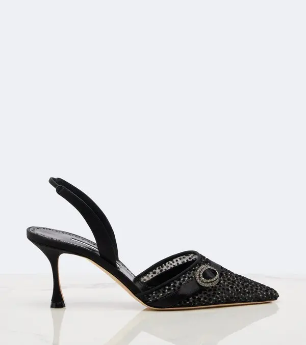 Manolo Blahnik Embellished Pointed Toe Slingback Pumps