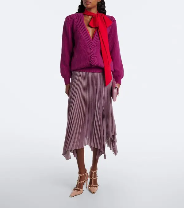 Valentino Garavani Asymmetric Plissé Georgette Midi Skirt