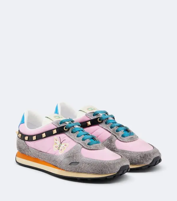 Valentino Garavani Rockstud Embroidered Suede-trimmed Sneakers - Multicoloured