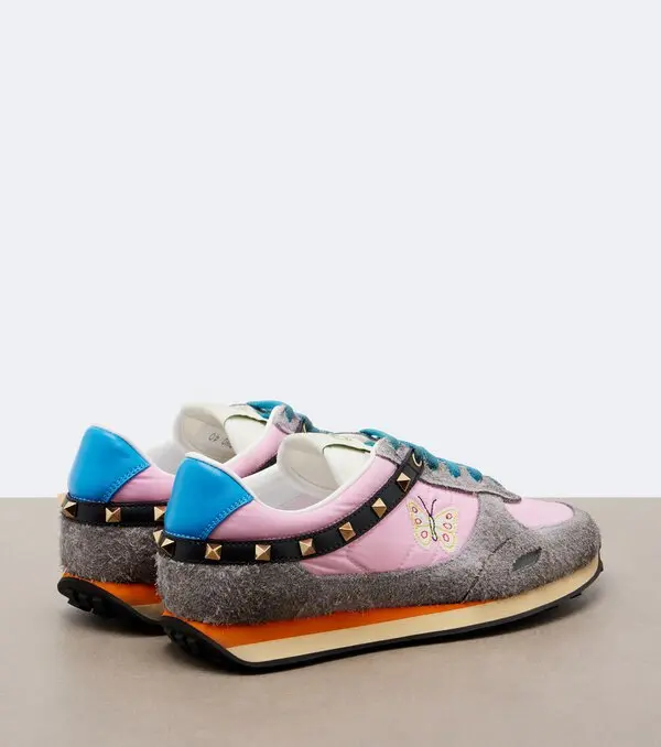 Valentino Garavani Rockstud Embroidered Suede-trimmed Sneakers