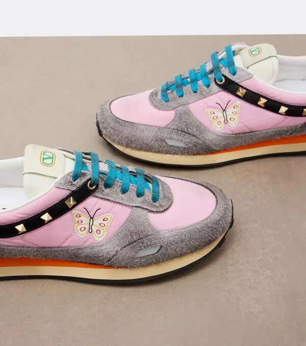 Valentino Garavani Rockstud Embroidered Suede-trimmed Sneakers