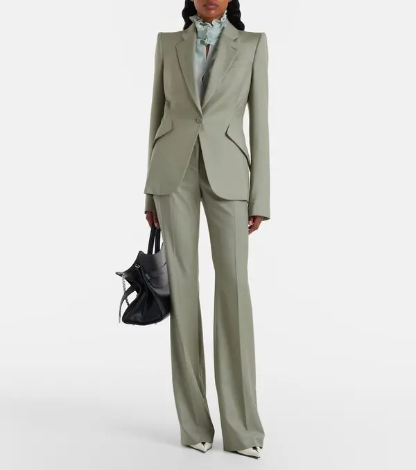 Alexander McQueen Wool Flared Pants - Green