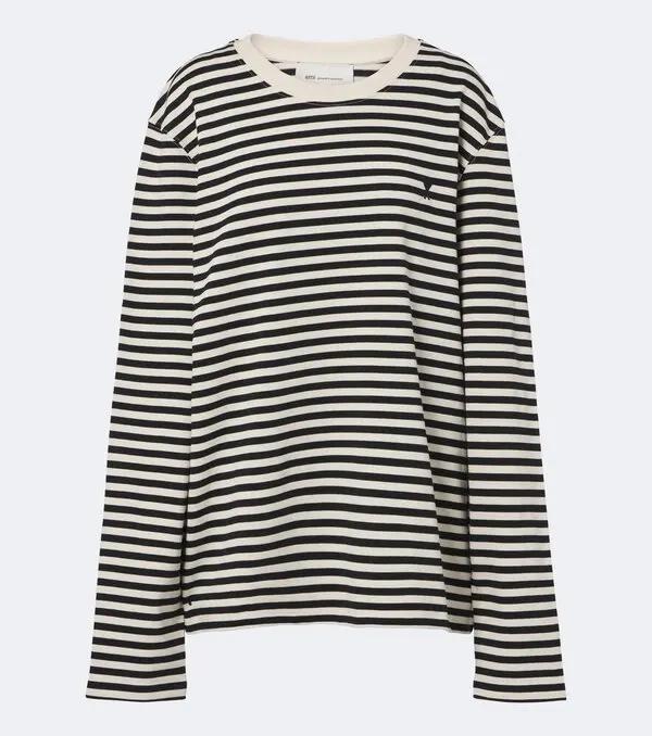 AMI Paris De Coeur Striped Cotton T-shirt - Black