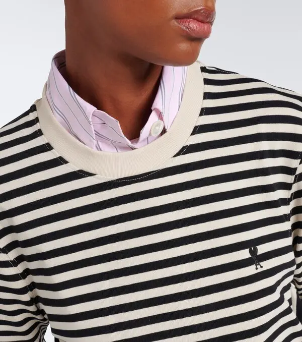 AMI Paris De Coeur Striped Cotton T-shirt