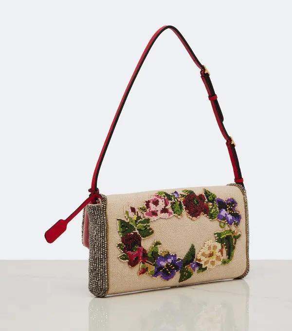 Valentino Garavani Devain Small Floral Beaded Shoulder Bag