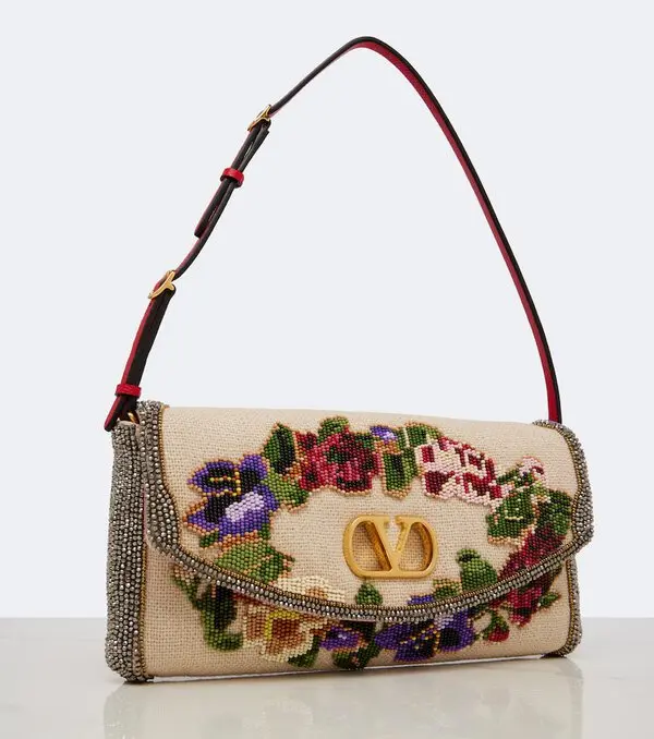 Valentino Garavani Devain Small Floral Beaded Shoulder Bag