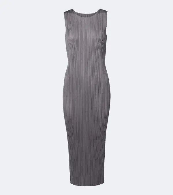 Issey Miyake Basics Pleated Midi Dress - Grey