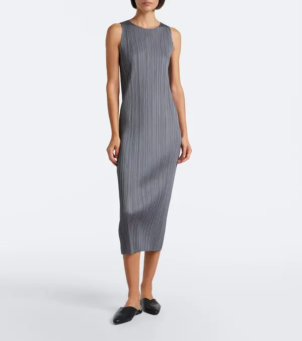 Issey Miyake Basics Pleated Midi Dress - Grey