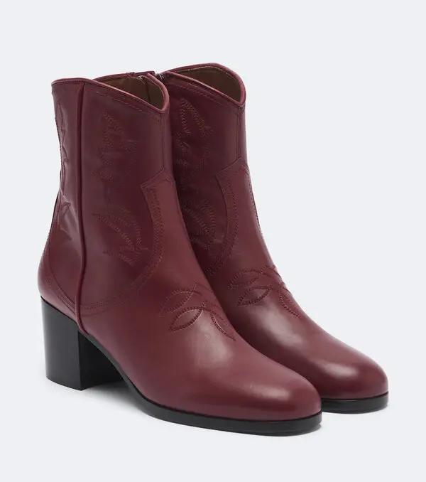 Valentino Garavani Vlogo Embroidered Leather Cowboy Boots - Burgundy