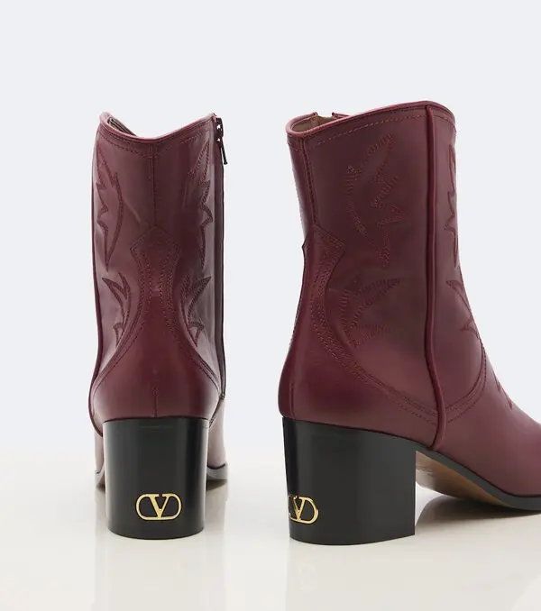 Valentino Garavani Vlogo Embroidered Leather Cowboy Boots