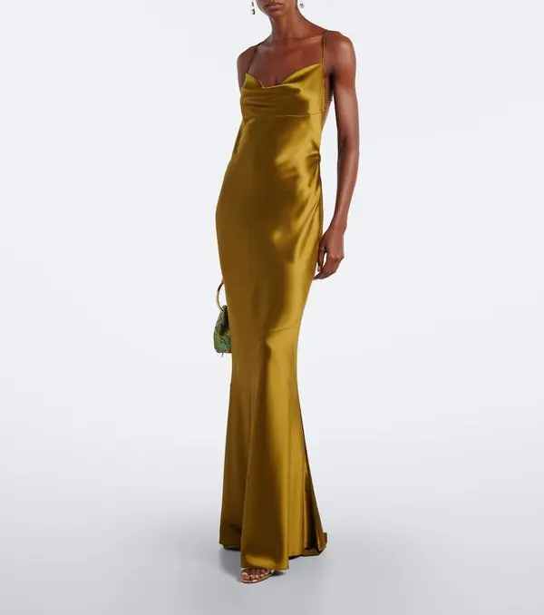 Retrofete Lukka Draped Open-back Satin Gown