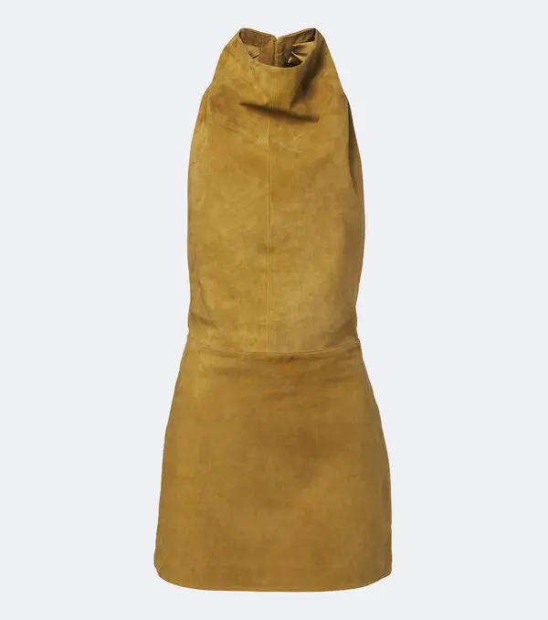 Retrofete Zoriel Draped Open-back Suede Minidress - Beige