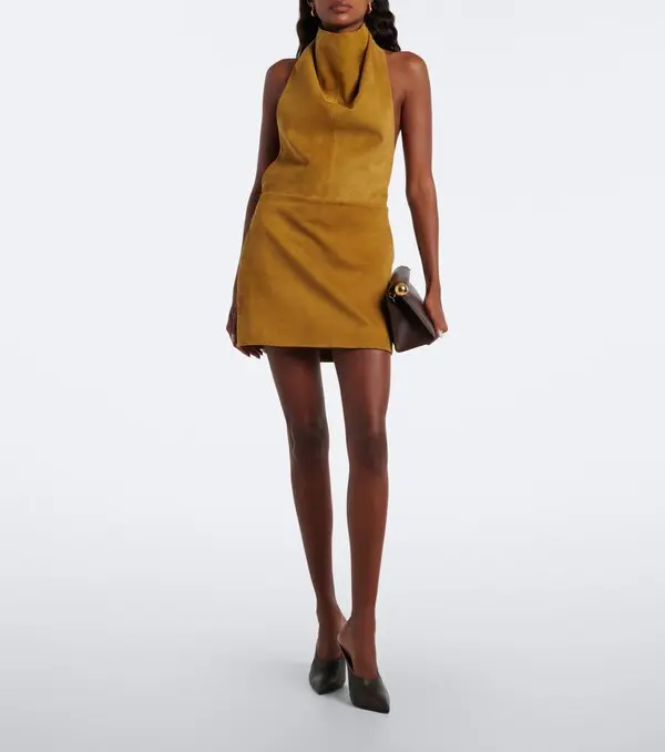 Retrofete Zoriel Draped Open-back Suede Minidress