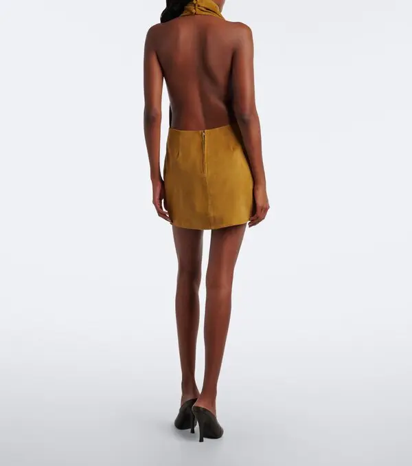 Retrofete Zoriel Draped Open-back Suede Minidress