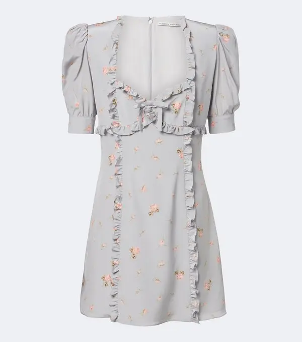 Alessandra Rich Floral Silk Crêpe De Chine Minidress - Grey