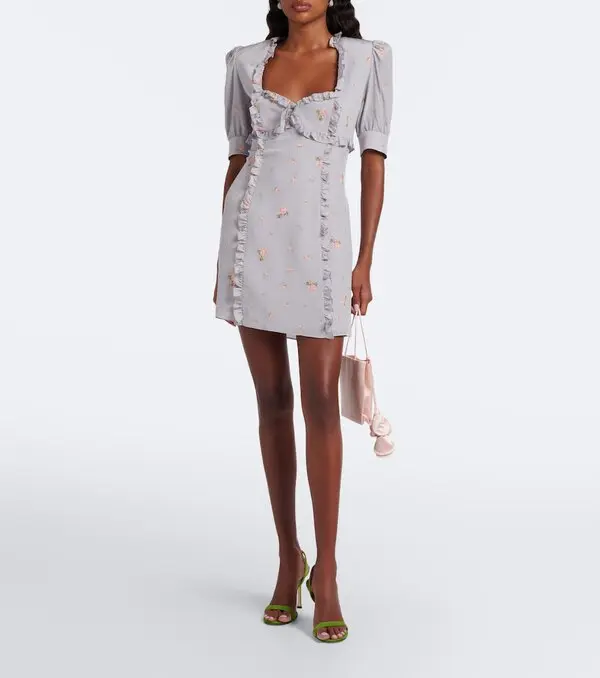 Alessandra Rich Floral Silk Crêpe De Chine Minidress