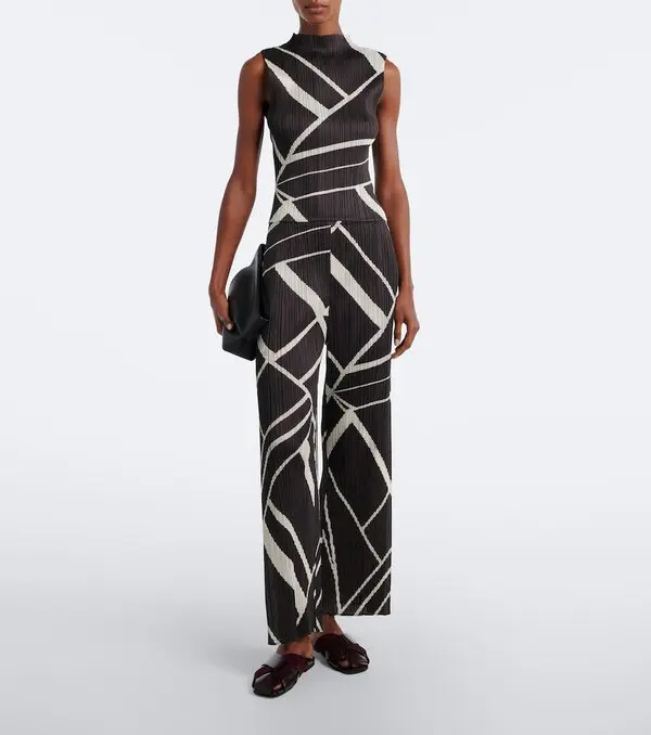 Issey Miyake Fold Line Pleated Printed Top