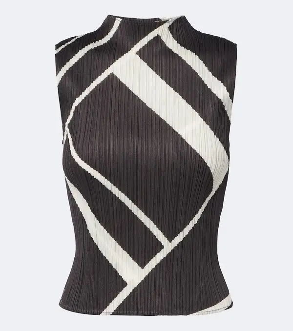 Issey Miyake Fold Line Pleated Printed Top - Multicoloured