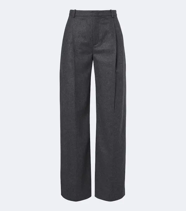 Vince Camille Wool-blend Flannel Wide-leg Pants - Grey