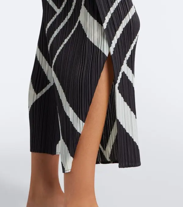 Issey Miyake Fold Line Pleated Printed Wide-leg Pants