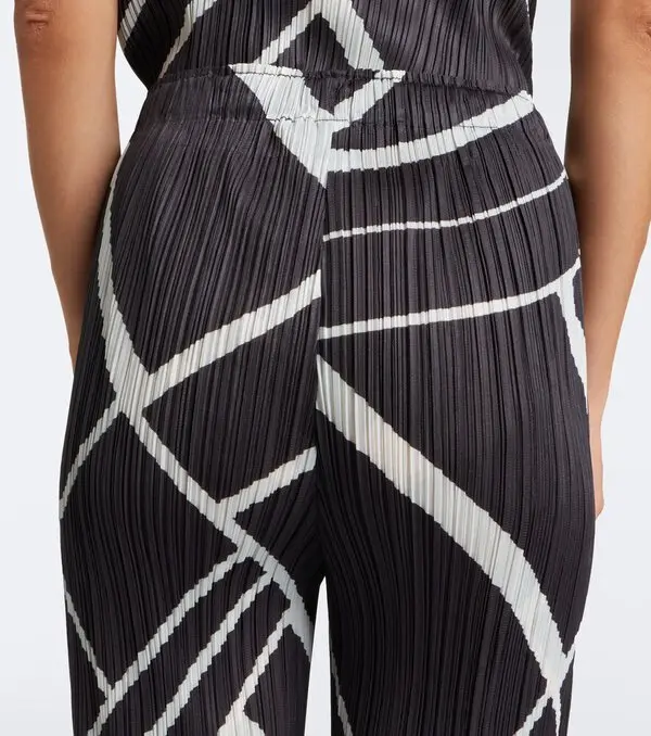 Issey Miyake Fold Line Pleated Printed Wide-leg Pants