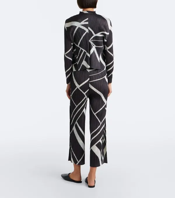 Issey Miyake Fold Line Pleated Printed Wide-leg Pants