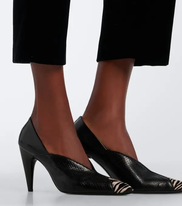 Isabel Marant Étoile Luza Calf Hair-trimmed Snake-effect Leather Pumps