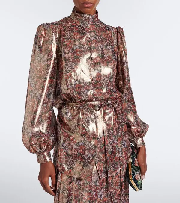 Valentino Garavani Floral Silk-blend Lamé Blouse