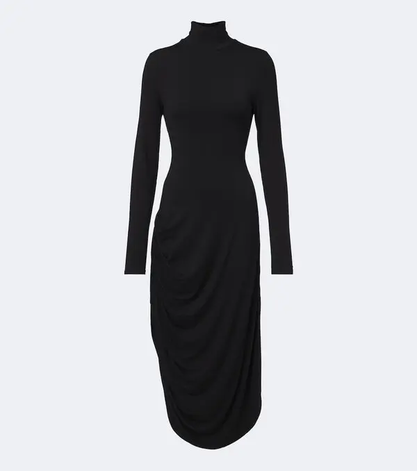 Proenza Schouler Imogen Draped Gathered Jersey Midi Dress - Black