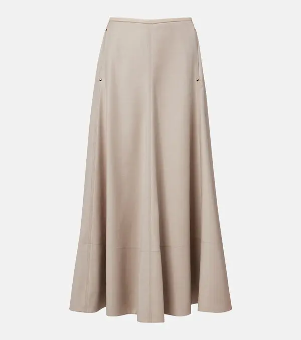 Agnona Leather-trimmed Wool Flannel Midi Skirt