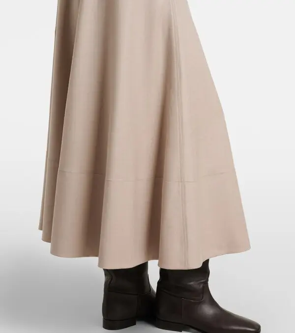 Agnona Leather-trimmed Wool Flannel Midi Skirt