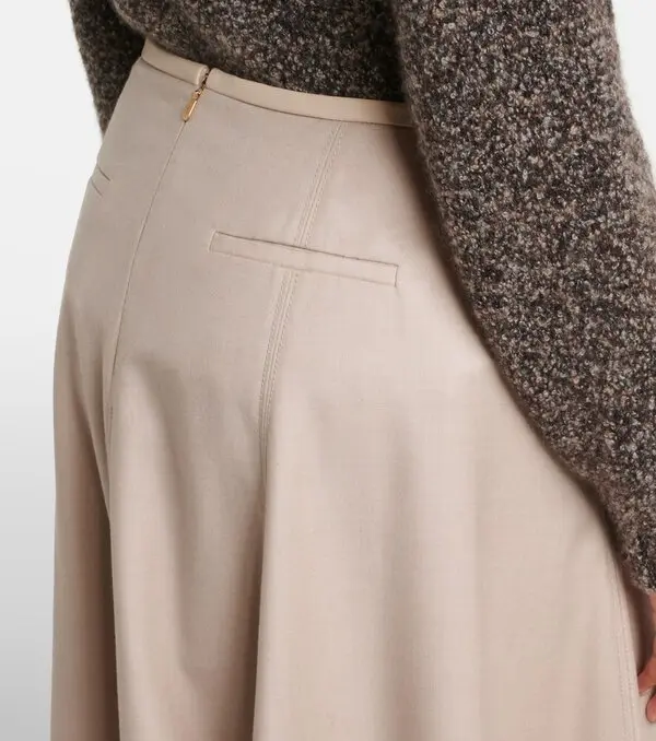 Agnona Leather-trimmed Wool Flannel Midi Skirt