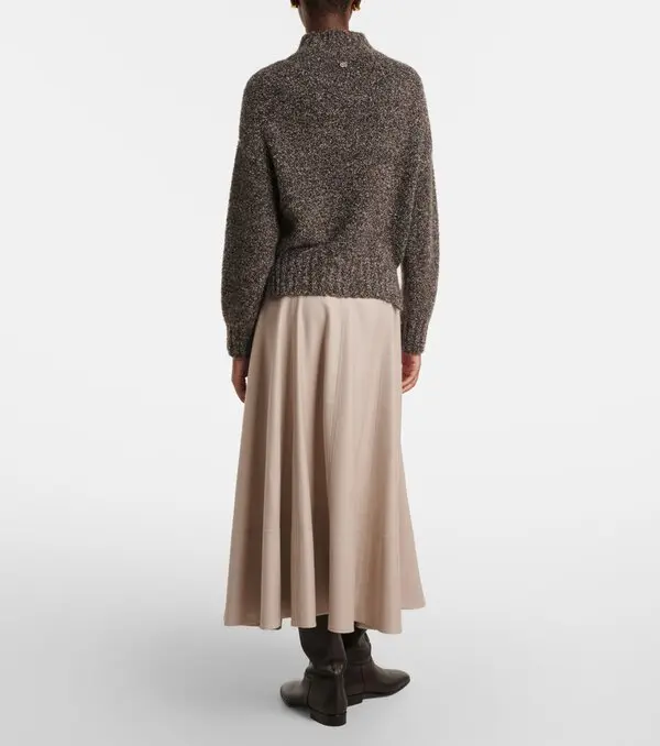 Agnona Leather-trimmed Wool Flannel Midi Skirt