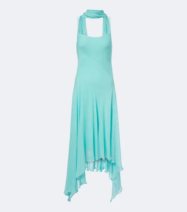 DE LA VALI Komi Asymmetric Georgette Midi Dress - Blue
