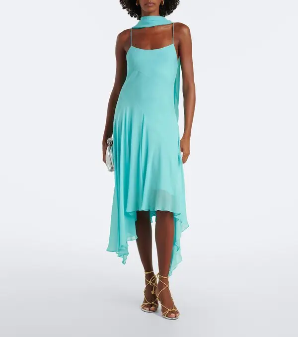 DE LA VALI Komi Asymmetric Georgette Midi Dress