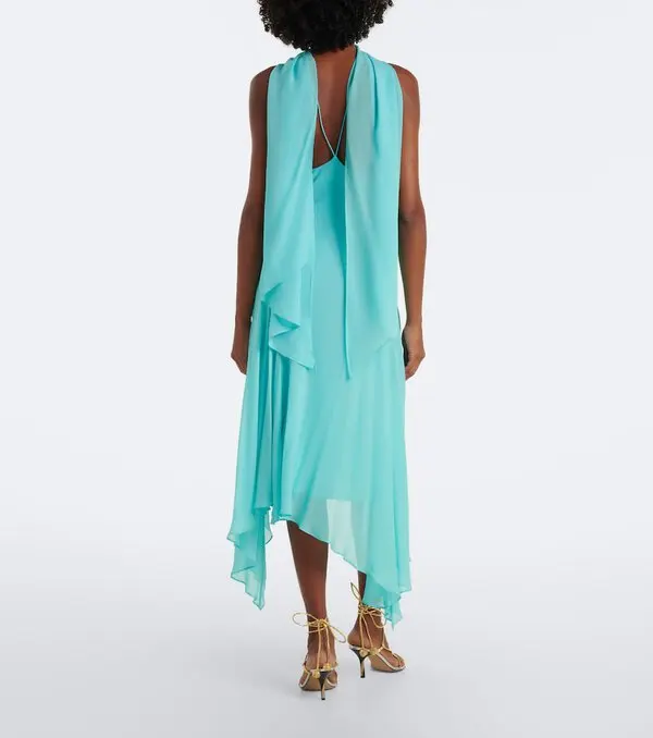 DE LA VALI Komi Asymmetric Georgette Midi Dress